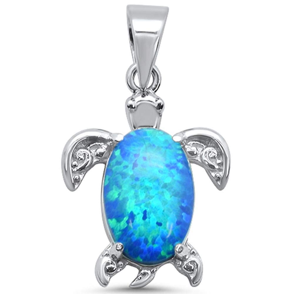 CloseoutWarehouse Oval Natural Larimar Swirl Turtle Charm Pendant Sterling Silver