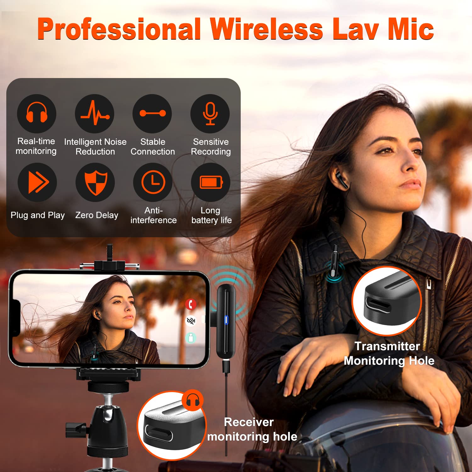 Wireless Lavalier Microphone for Android & PC,Plug&Play for YouTube,TikTok,Video Recording,Vloggers,Facebook Live Stream,Auto-Sync Noise Canceling Wireless Clip on Microphone(No Need App/Bluetooth)