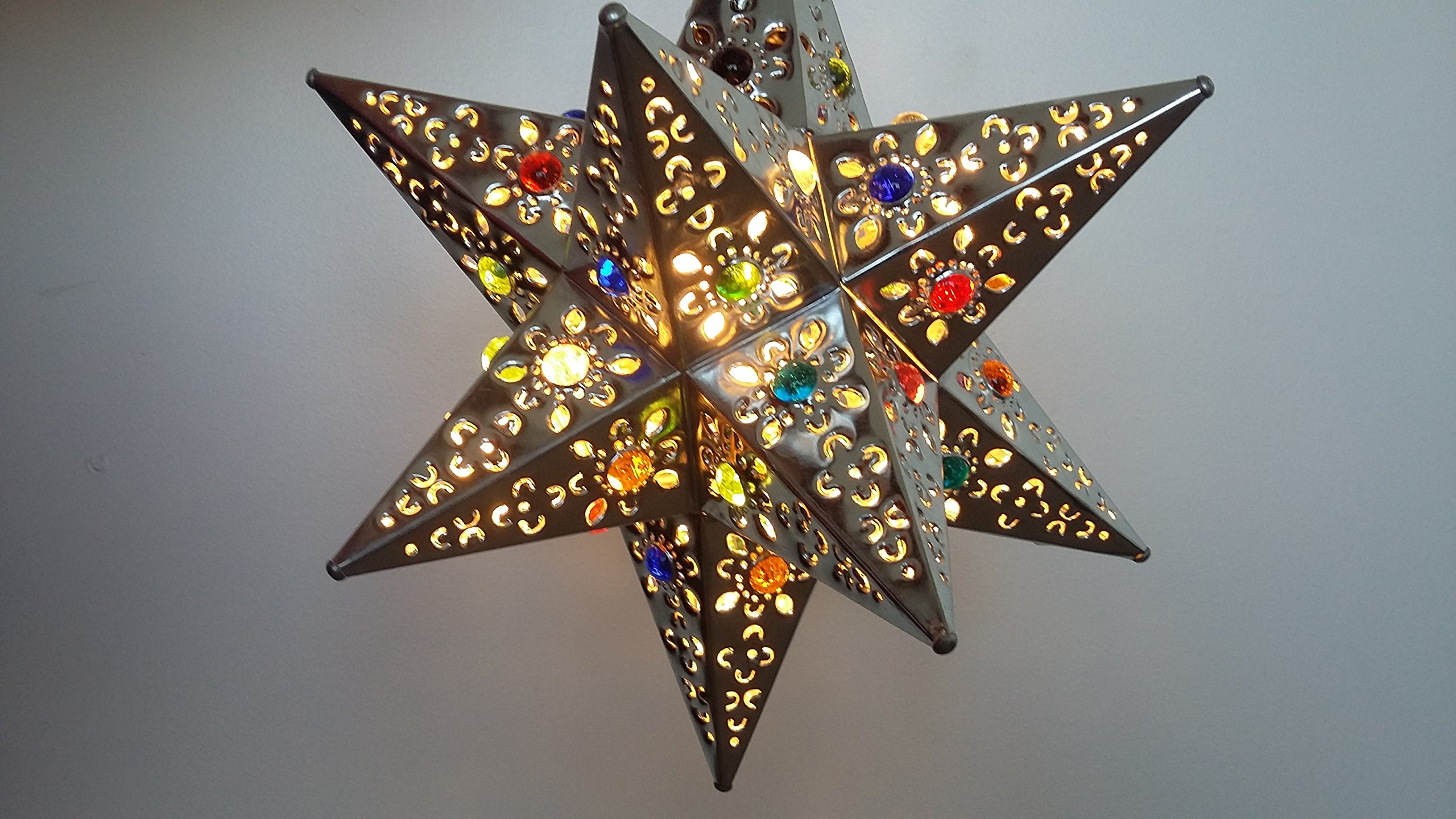 Unique and Beautiful Handmade Hanging Star Lamp with 12 Points! for Home and Garden Decor by SHOPIMUNDO. Outdoor Hanging Decorative Star Lantern with Marbles, You Will Love it