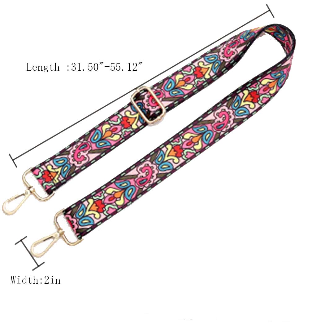 Wide Crossbody Shoulder Strap Replacement Adjustable 2" Adjustable Jacquard Woven Guitar Strap Style for Bag Handbags Purse (Flower)