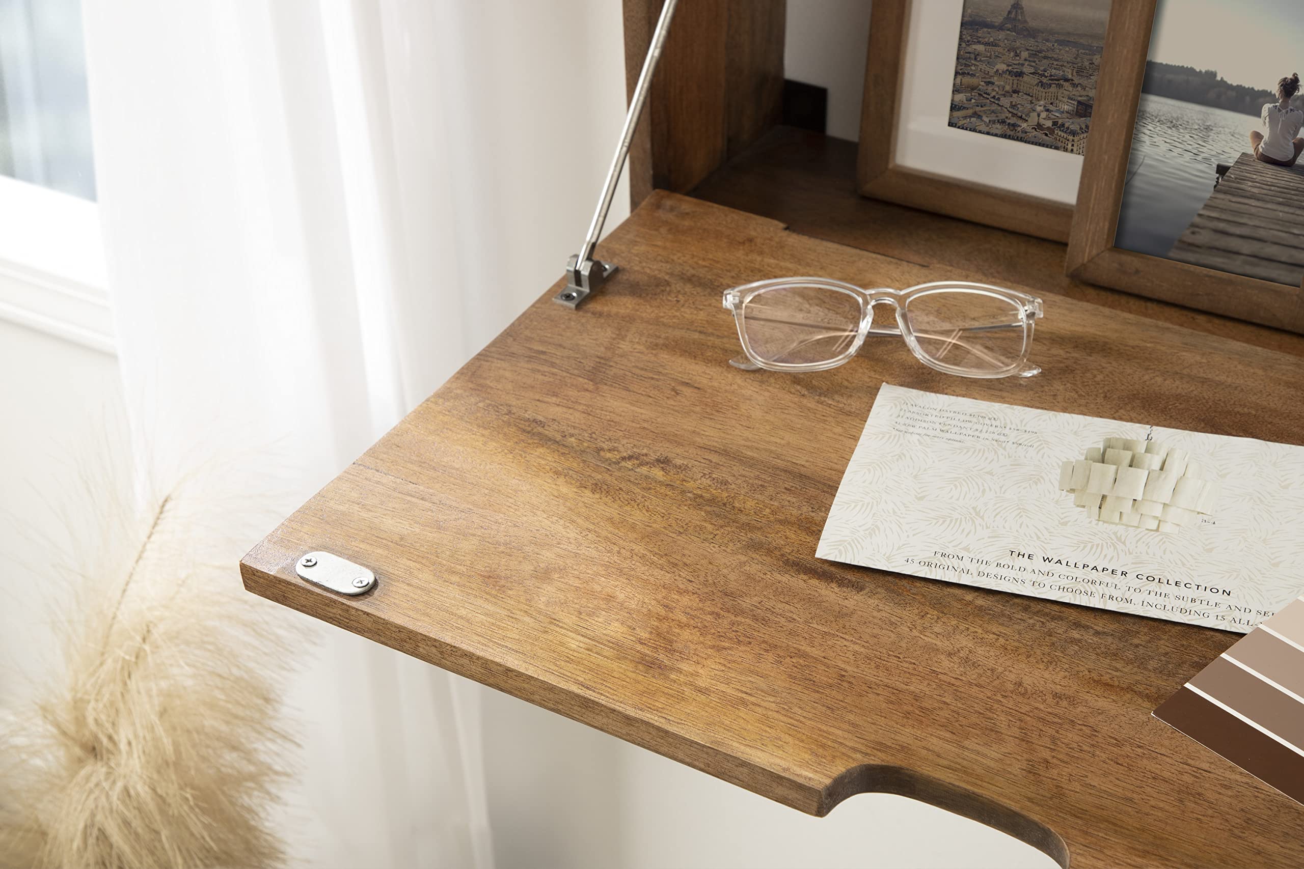 Kate and Laurel Georgie Natural Wood, Bohemian Computer Home Office with Folding DesignWall Hanging Desk, 26x6x30