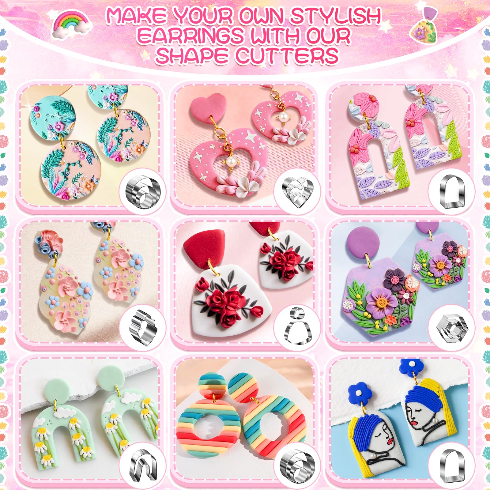 CGBOOM 527Pcs Polymer Clay Earring Making Kits,3 in 1 Clay Earring and Bracelet Making Kit, Jewelry Making Tools for Adults and Kids, Present for Girls,Teens and Adults
