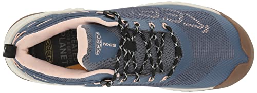 KEEN Women's-NXIS Evo Low Height Waterproof Fast Packing Hiking Shoes, Vintage Indigo/Peachy, 7.5