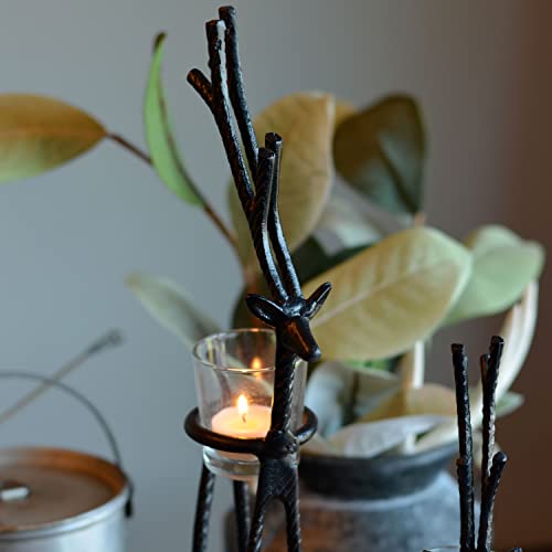 Rustic Reindeer Votive Candle Holders, Set of 3, Handmade, Forged Black Aluminum, Glass Cups, 10.25, 14.25, and 20 Inches