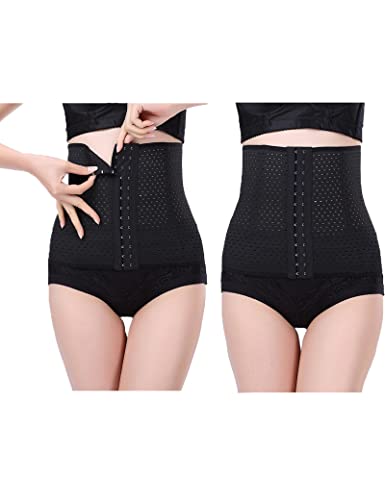 Youloveit Women's Waist Trainer Corset for Everyday Wear Steel Boned Tummy Control Body Shaper with Adjustable Hooks(Black,L)