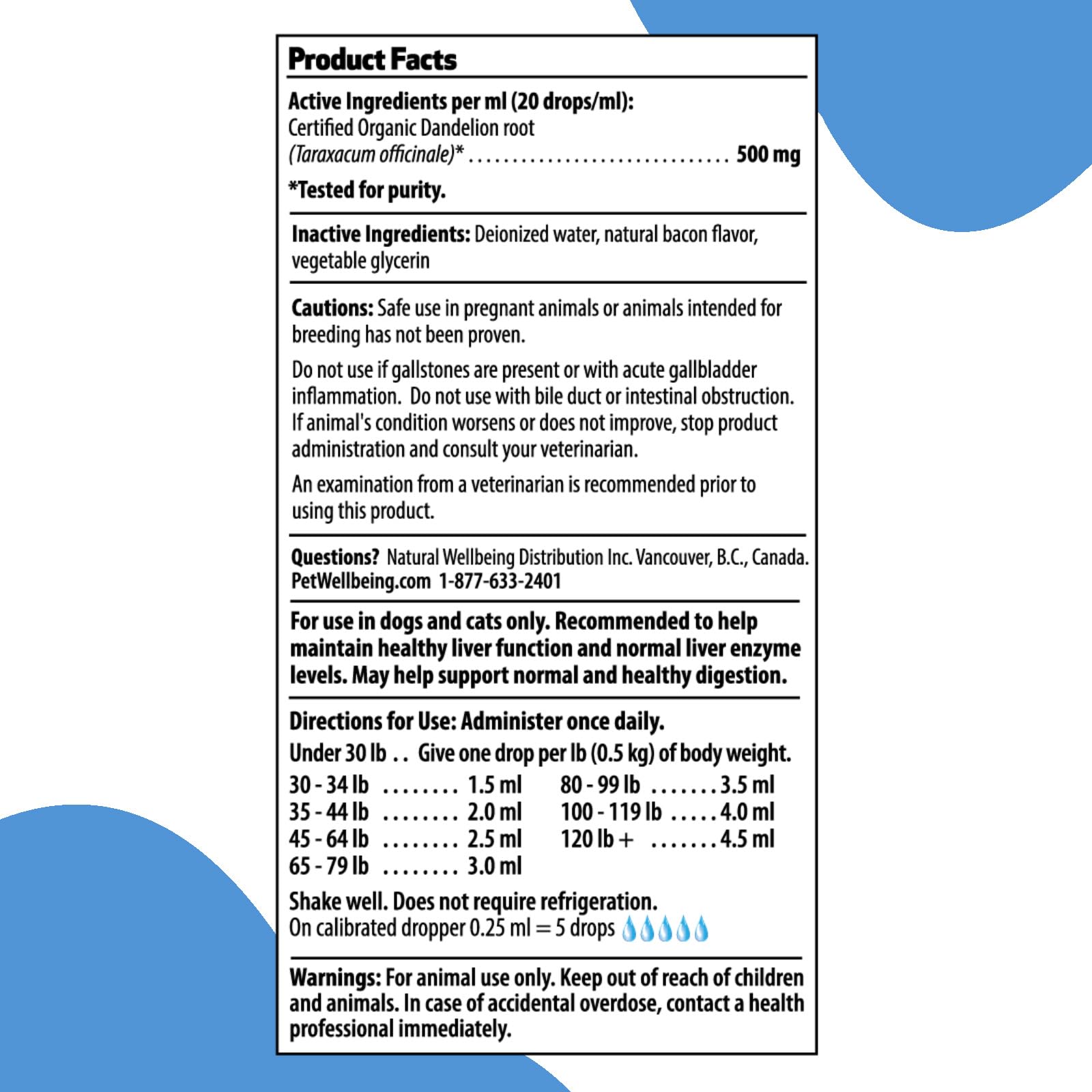 Pet Wellbeing Dandelion Root for Cats - Liver & Heart Health, Digestive Function, Blood Sugar Support, Certified Organic - Veterinarian-Formulated Herbal Supplement 2 oz (59 ml)