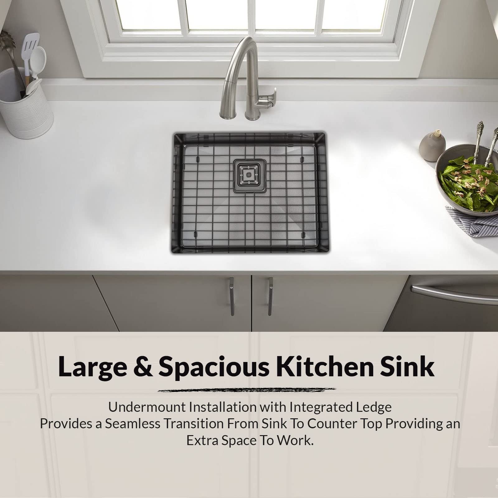 Strictly Sinks 23 Inch Undermount Kitchen Sink β Black Single Bowl 16 Gauge Stainless Steel Bar Prep Kitchen Sink Stain Resistant β With 1 Square Disposal Adapter, 1 Strainer Drain & Bottom Grid