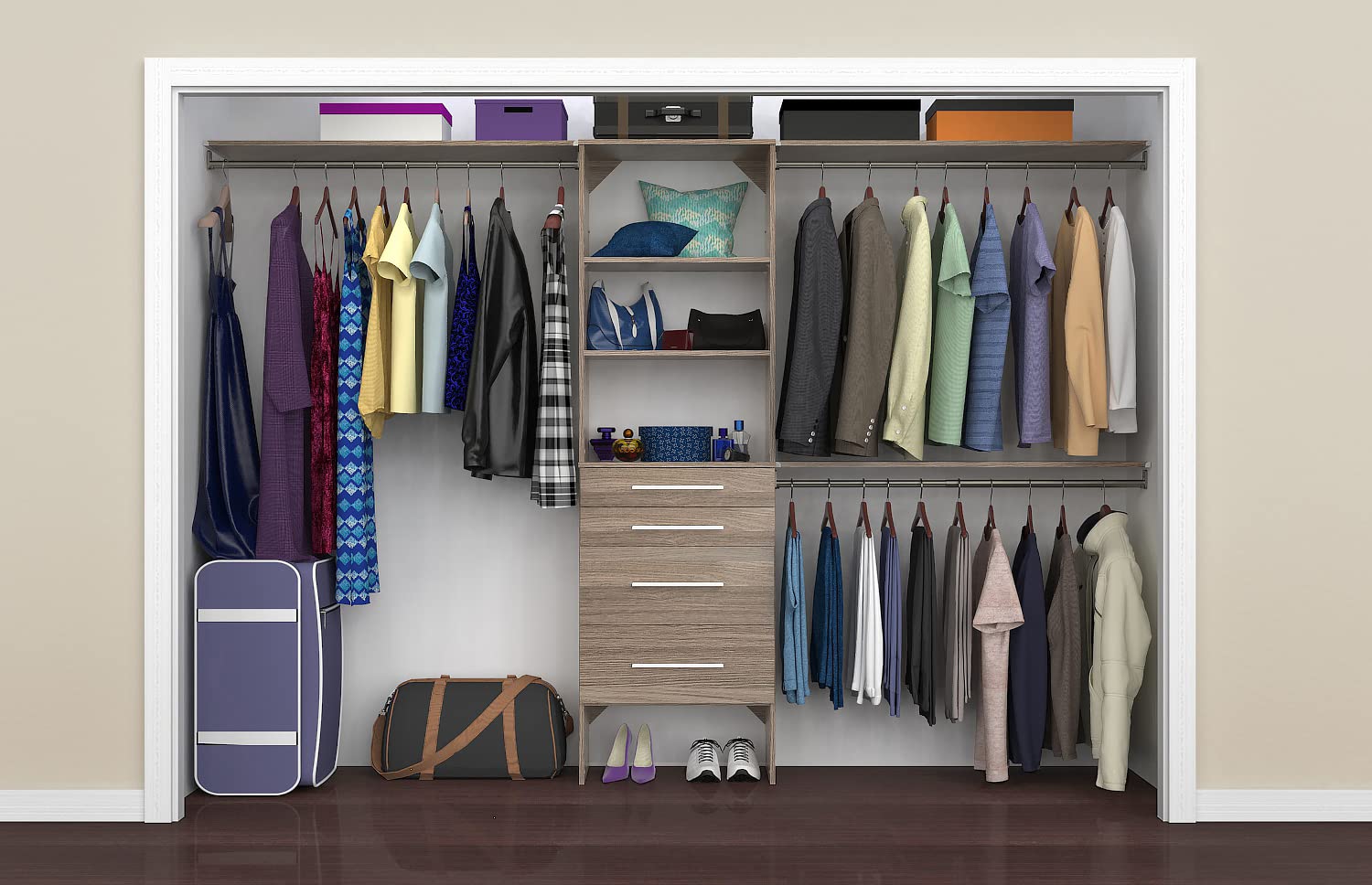 ClosetMaid 1936140 SuiteSymphony Modern 25-Inch Closet Organizer with Shelves and 4-Drawers, Natural Gray