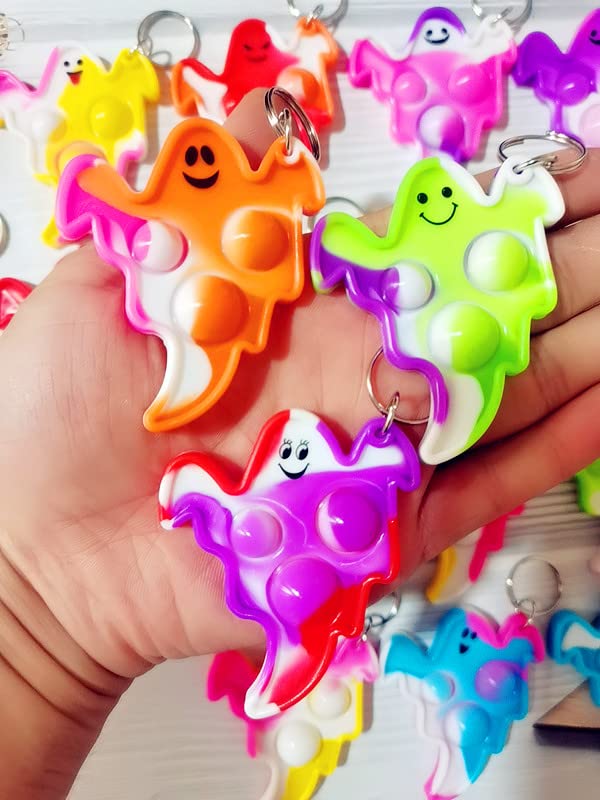 HOZKEAP 24 Packs Bulk Halloween ghost Fidget Bubble Mini Pop Keychain,Small Birthday Party Favors Supplies and Student Prizes