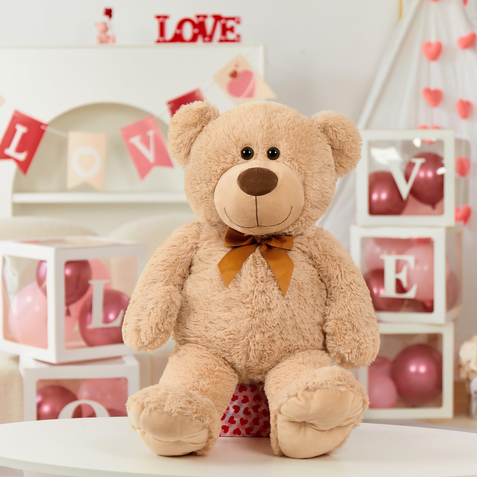 Tezituor Big Teddy Bear Stuffed Animal, 26 inch Medium Size Stuffed Teddy Bear Plush Toy for Chirstmas Valentine's Day Birthday, Soft Teddy Bear Plush for Kids Girlfriend, Tan