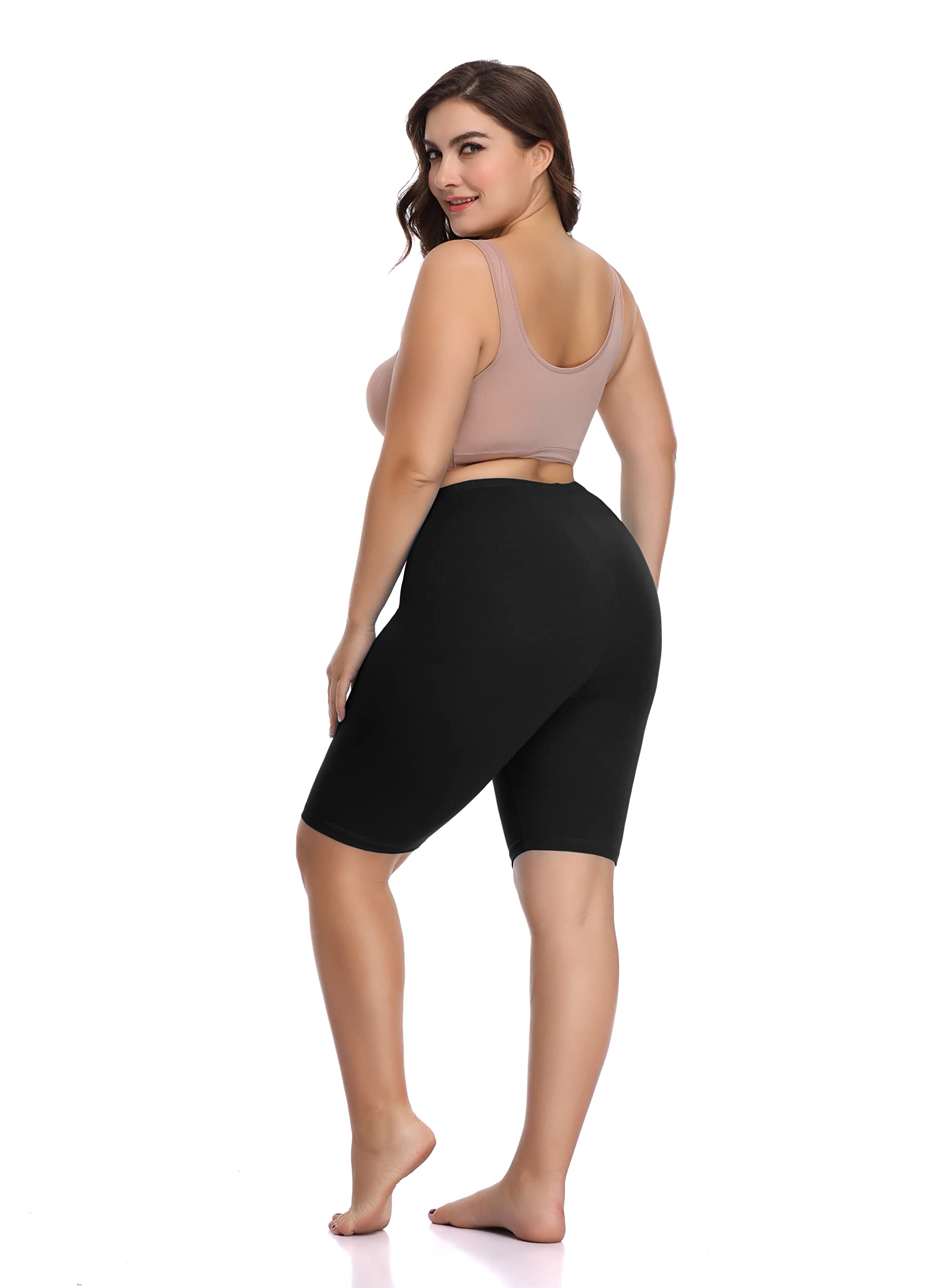 Crystal Dew Women's Workout Leggings Plus Size Middle Shorts Stretchy Yoga Sport Pants for Ladies
