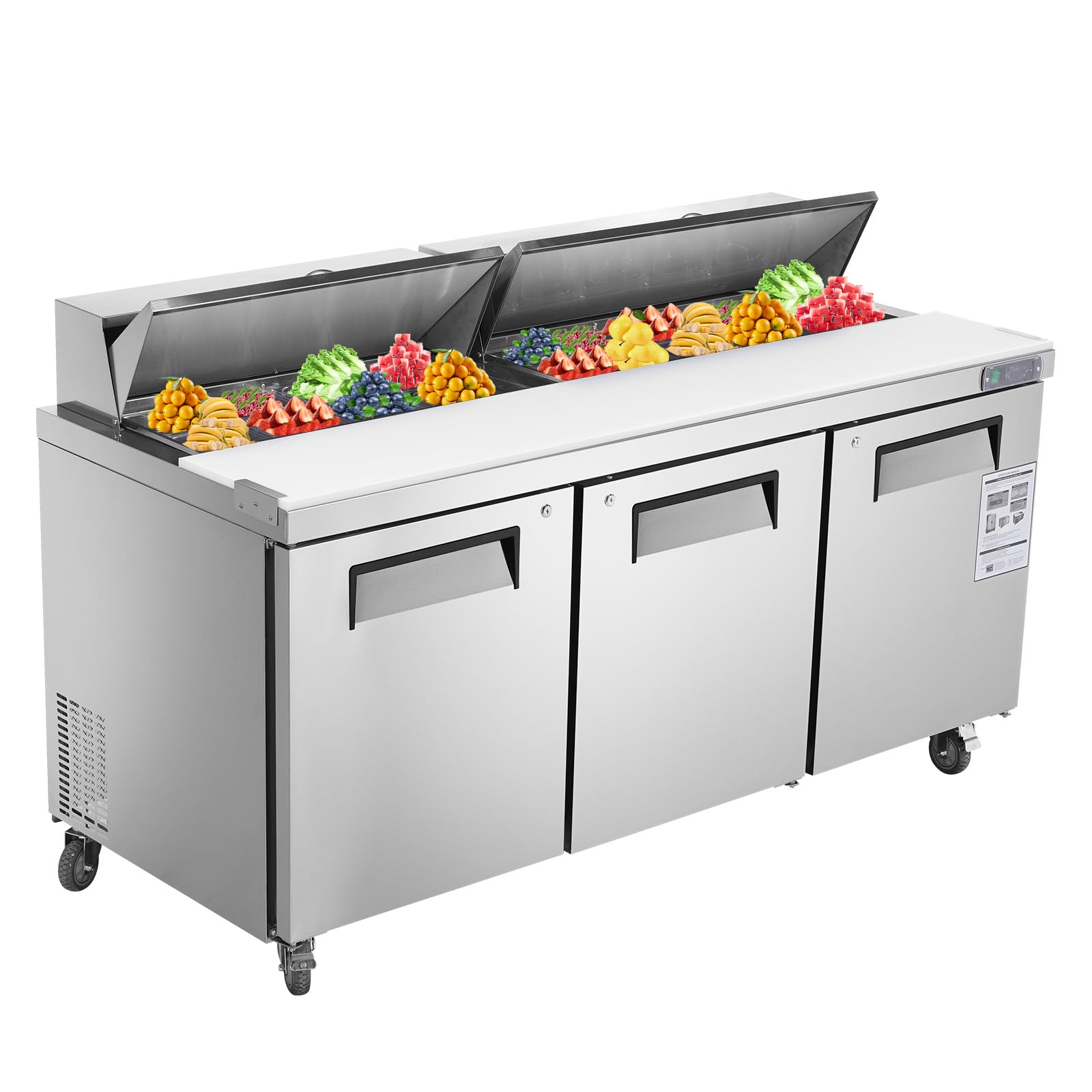 JINSONG 72" Refrigerator Sandwich & Salad Prep Table, Stainless Steel Refrigerated Food Prep Station, 20 cu. ft with Cutting Board and 18 Pans for Restaurants, Bar, Shops, etc