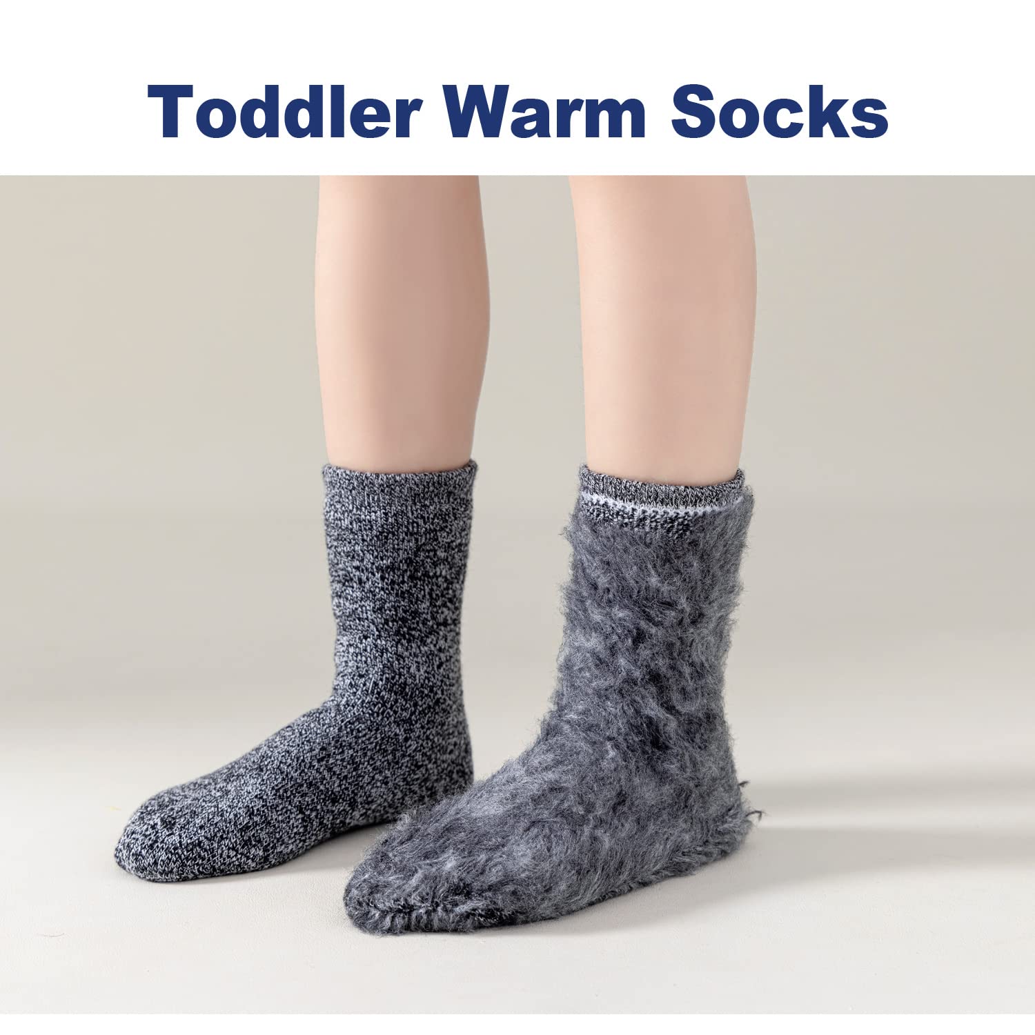 EPEIUS Baby Thermal Socks Toddler Non-slip Socks Soft Thick Warm Crew Socks with Grip Brushing Inside Boys Girls 6 Pair Pack,12-24 Months