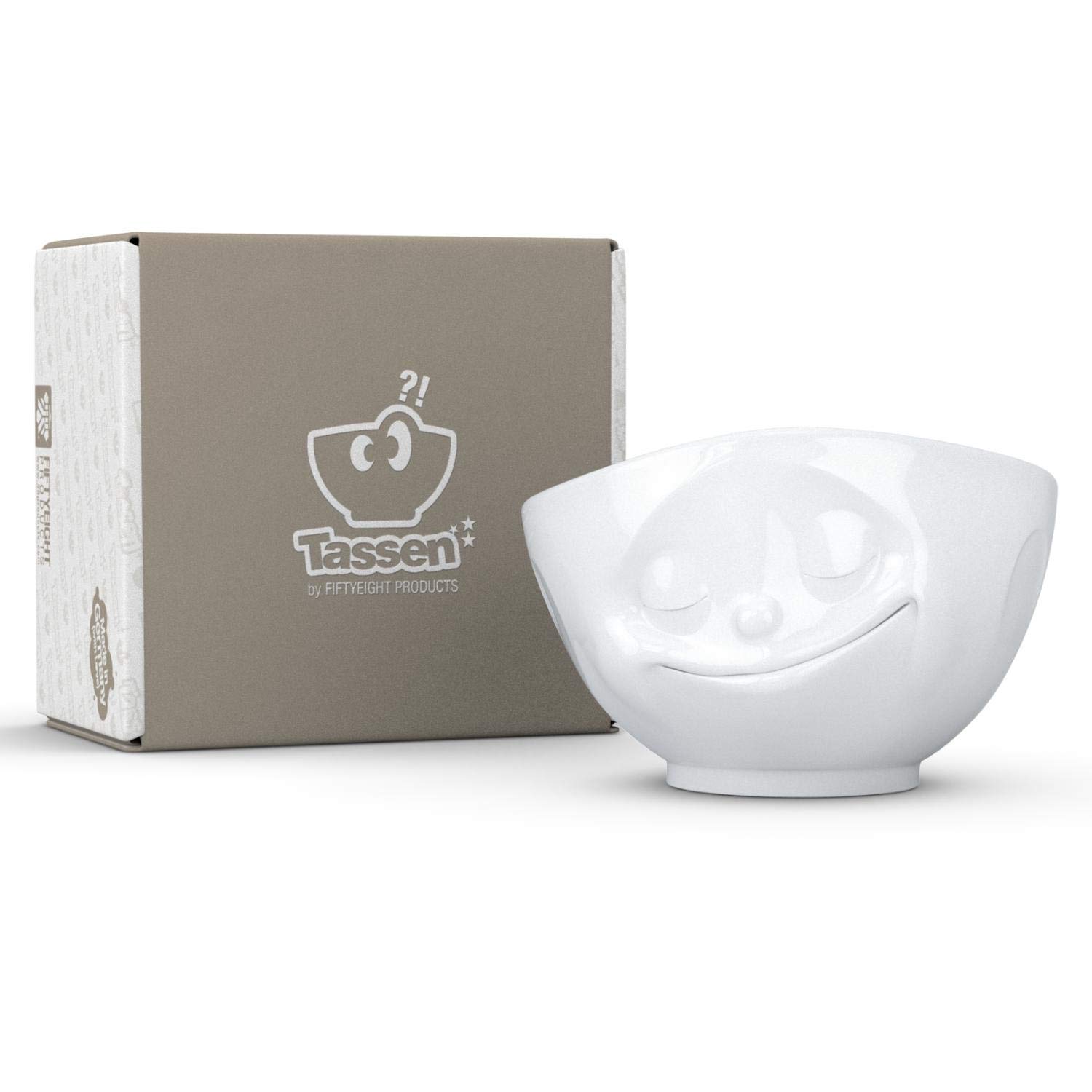 FIFTYEIGHT PRODUCTS TASSEN XL Porcelain Bowl, Happy Face Edition, 33 oz. White (Single Bowl), Extra Large Bowl