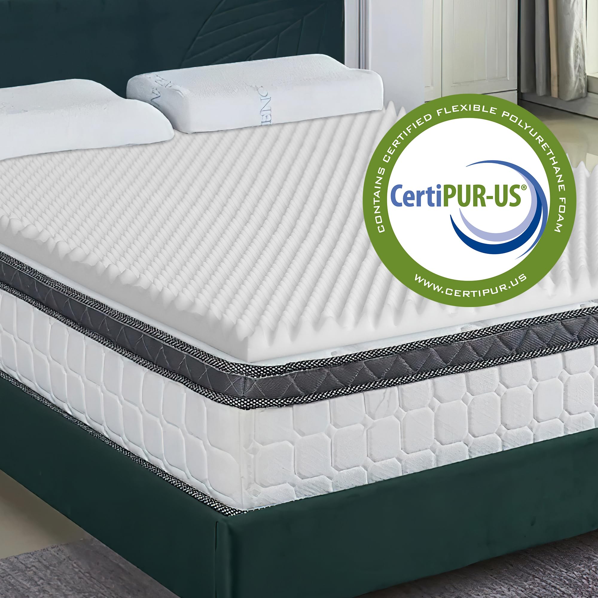 Nutan 1-inch Convoluted Egg Shell Design Mattress Topper | Orthopedic Support for Better Sleeping, Breathable and Soft Bed Toppers for Back Pain and Maintaining Proper Posture, Full, White