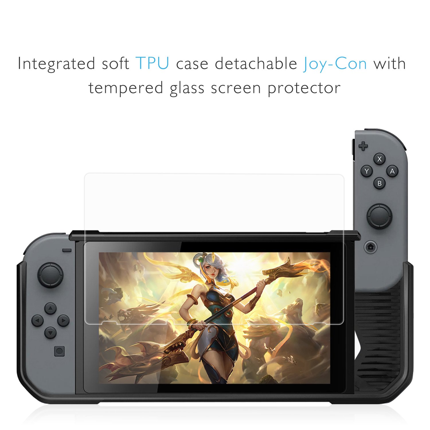 Compatible with Nintendo Switch Case with Screen Protector,AISITIN TPU Protective Heavy Duty Cover Case for Nintendo Switch with Shock-Absorption and Anti-Scratch (Black)