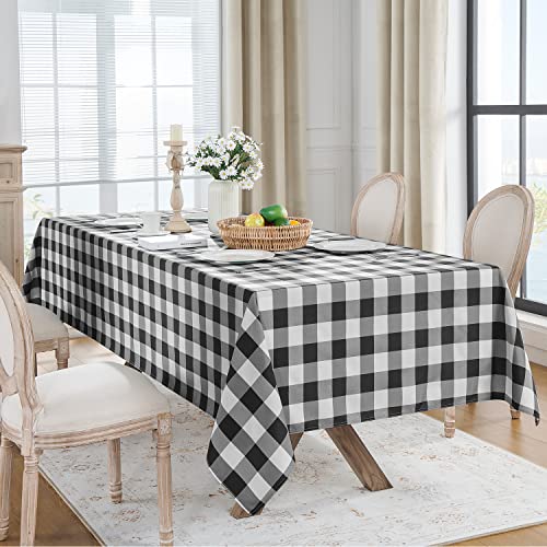 Softalker Gingham Checkered Rectangle Tablecloth - Waterproof Buffalo Plaid Table Cloth Stain Resistant Washable Polyester Table Cover for Holiday/Dining/Party - Black and White, 60 x 84 Inch