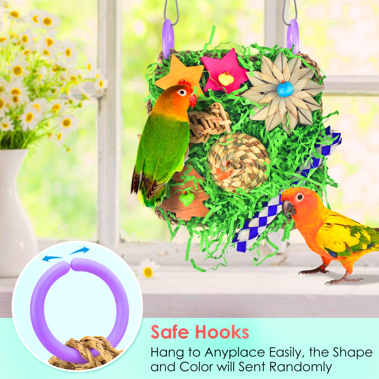 KATUMO Bird Toys, Parrot Grass Mat Foraging Wall Toys Parakeet Shredder Toys for Cockatiel, Conure, Lovebird, Budgie, Parakeet Small Medium Birds