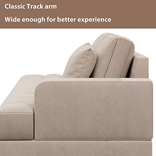 Merax 64" Modern Tufted Chaise Lounge with Toss Pillow Soft Linen Loveseat Sofa for Livingroom Bedroom Office Warm Grey Love Seats, 6431.533"(LDH)