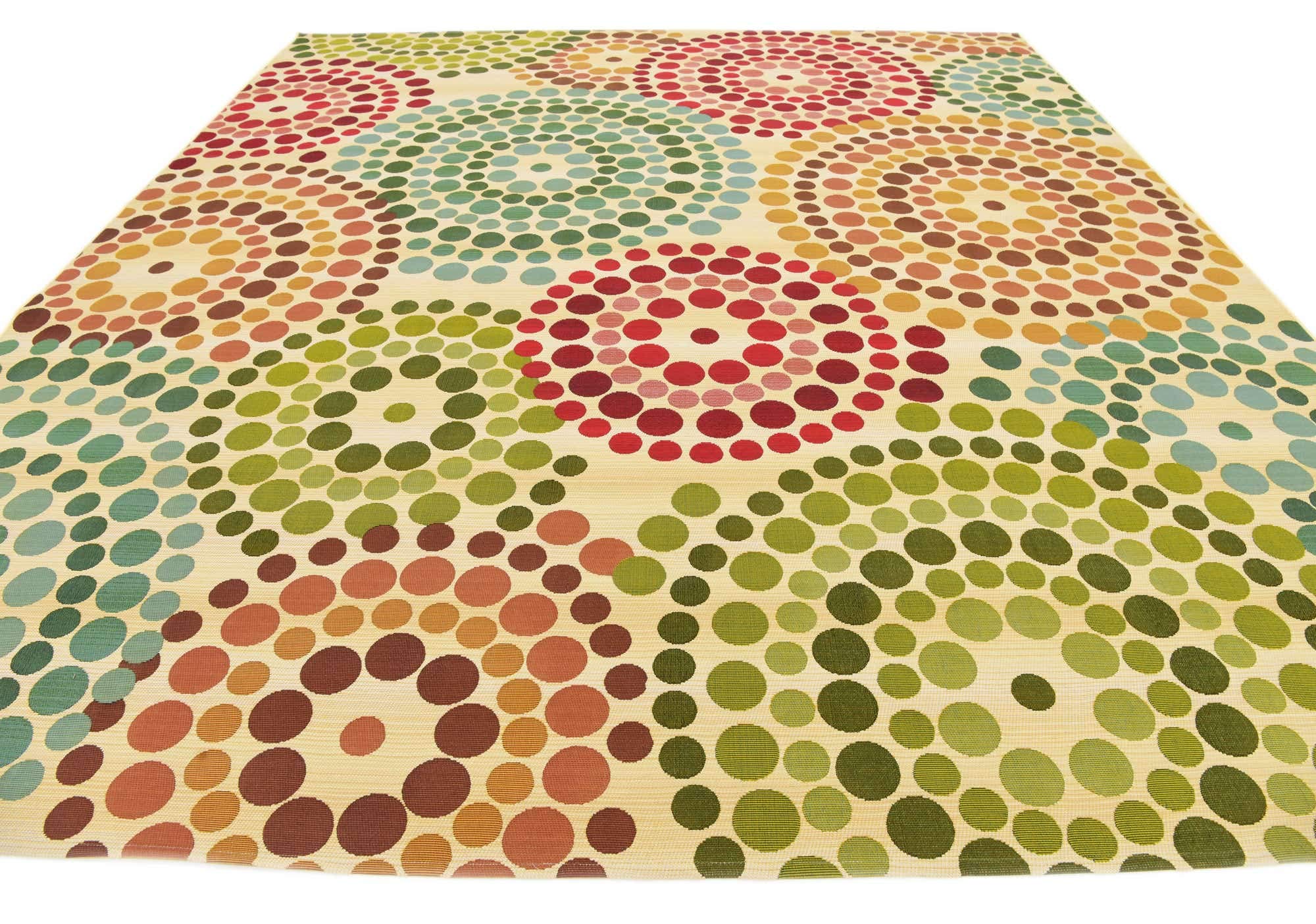 Unique Loom Outdoor Modern Collection Area Rug - Spark (10' x 12' 2" Rectangle, Beige/ Burgundy)