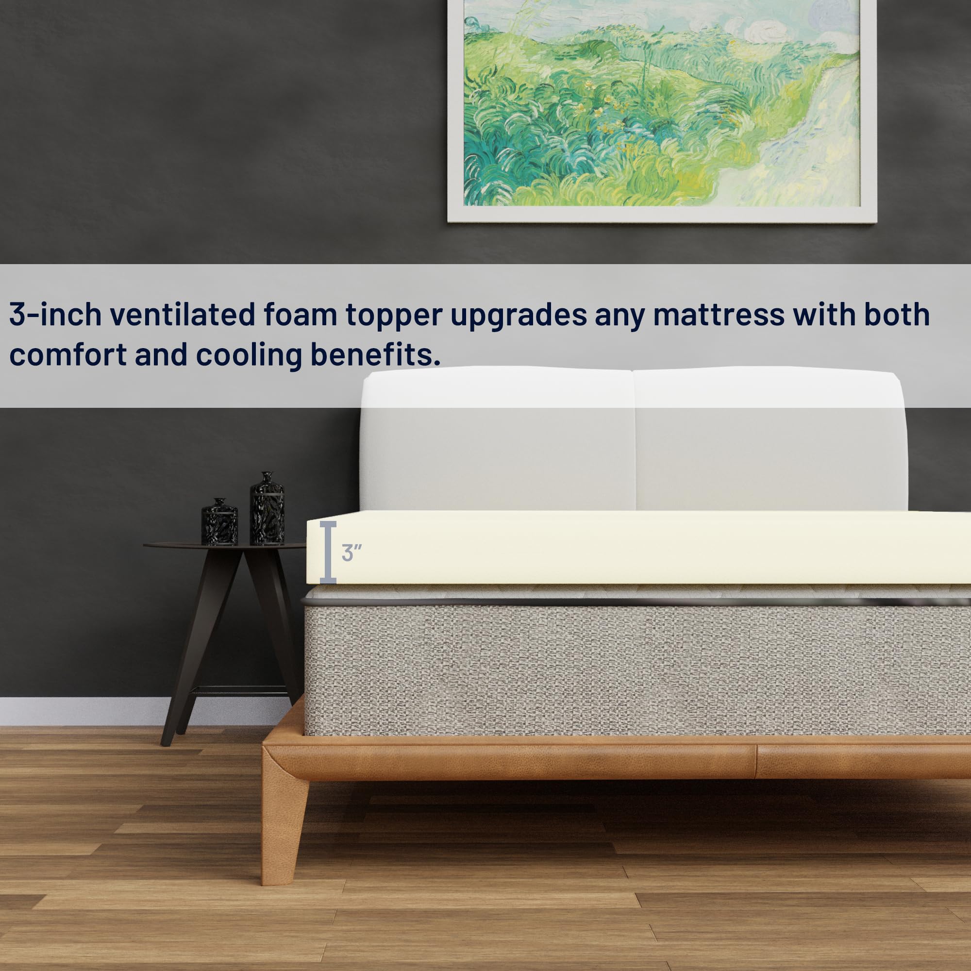 Nutan 3-Inch High Density Foam Topper,Adds Comfort to Mattress, Queen, Beige