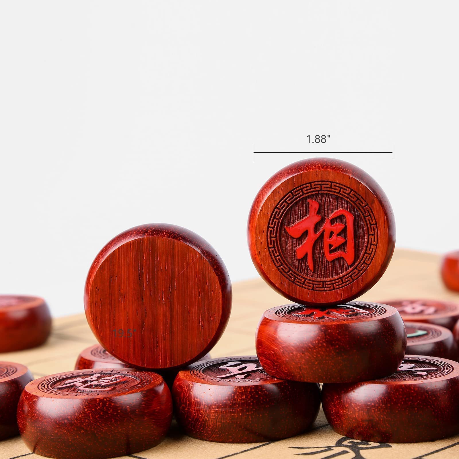 Wowwoody 1.88inch Mahogany Chines Chess Gift Box Set (Xiangqi ) Chines Traditional Xiangqi Classic Educational Strategy Board Games 2 Players Travel Game Set with Wooden Box and Leather Chessboard