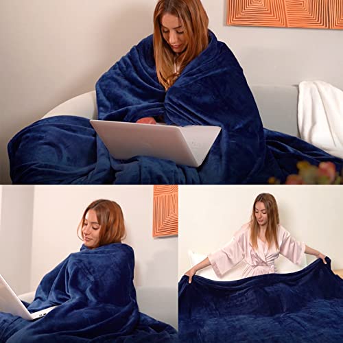 JIAHANNHA Decorative Navy Blue Throw Blanket,2PCS Navy Blue Throw Pillow Covers Very Soft Cozy for Sofa Couch Bed