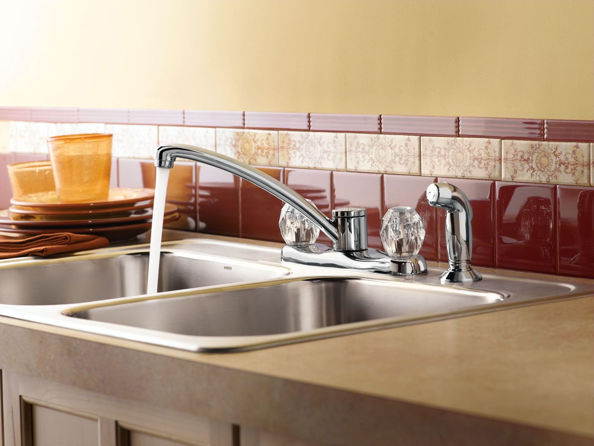 MOEN 7910 Chateau Two-Handle Low-Arc Kitchen Faucet, Chrome