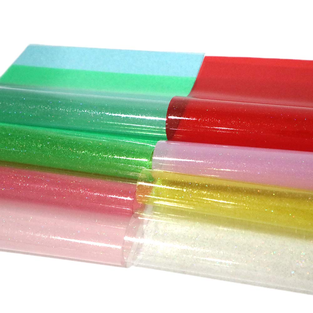 David accessories Glitter Transparent Jelly Faux Leather Fabric Sheet Solid Color 8 Pcs 8 x 13"(20 x 34cm) for DIY Earrings Hair Bows Bags Wallets Making (Glitter Transparent)