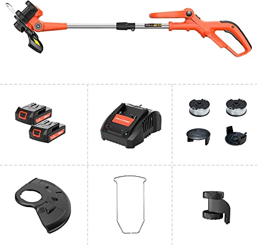 PAXCESS Cordless String Trimmer/Edger, 20V 10-Inch Weed Eater with 2Pcs 1.50Ah Batteries, 1Pcs Charger and Replacement Spool Line, Length Adjustable
