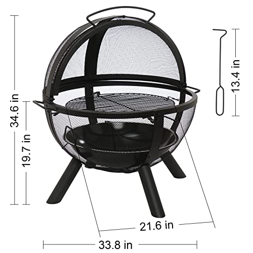 Fire Pits for Outside, 35” Round Ball Wood Firepit Outside Burning Patio Fire Pit Fireplace for Camping, Outdoor Heating, Bonfire and Picnic