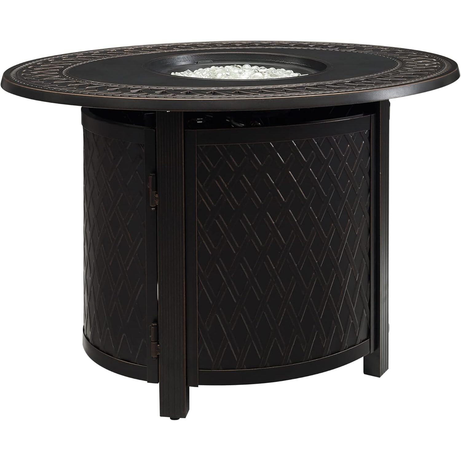 Fire Sense 63698 James Woven Aluminum Convertible Gas Fire Pit Table 37,000 BTU Outdoor Multi-Functional with Fire Bowl Lid, Nylon Weather Cover & Clear Fire Glass - Bronze Finish - Oval - 40"