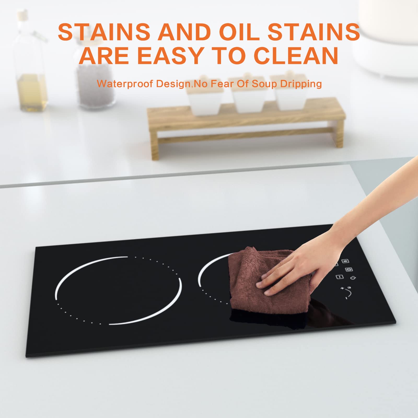 Davivy 2 Burner Electric Cooktop,12 Inch Electric Stove Top,3000W Drop In Electric Cooktop - 9 Heating Level,Timer&Child Safety Lock,Over Temperature Protection,Sensor Touch Control,220V~240V,No Plug