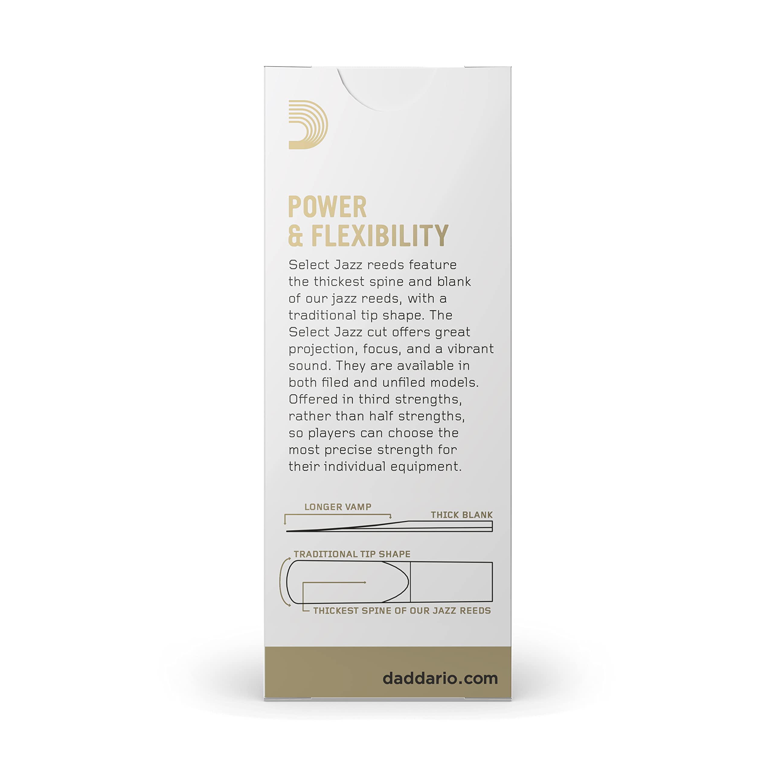 D’Addario Woodwinds Select Jazz Baritone Sax Reeds, Filed, Strength 3 Strength Medium, 5-pack (RSF05BSX3M)