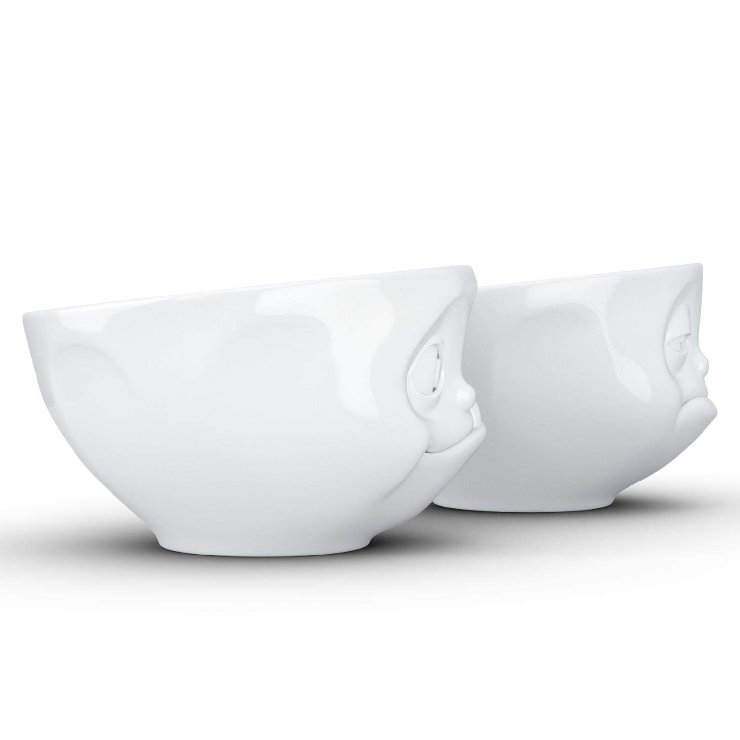 FIFTYEIGHT PRODUCTS TASSEN Medium Porcelain Bowl Set No. 3, Tasty & Snoozy Face, 6.5 oz. White (Set of 2 Bowls)