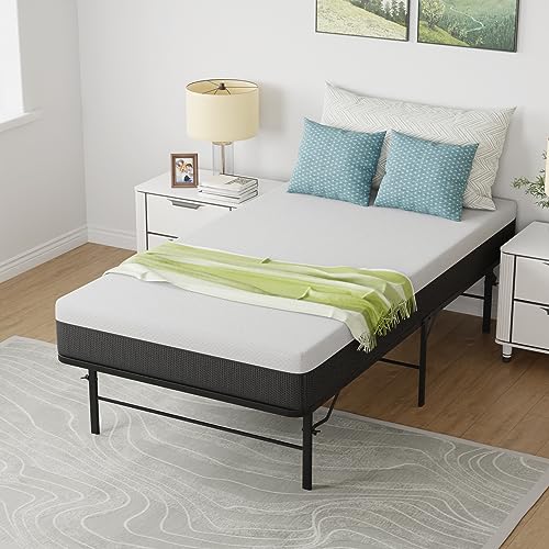 PayLessHere Metal Bed Frame Foldable Metal Platform Mattress Foundation with Support Up to 1000lbs Steel Slats Support Noise Free Heavy Duty Bed Frame Easy Assembly,Twin