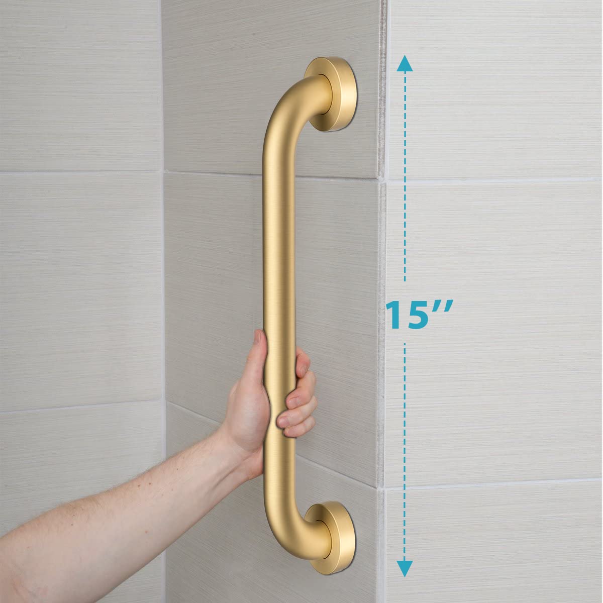 Esnbia 15“ Grab Bar Handle for Bathroom Toilet Bathtubs and Showers, Brushed Gold