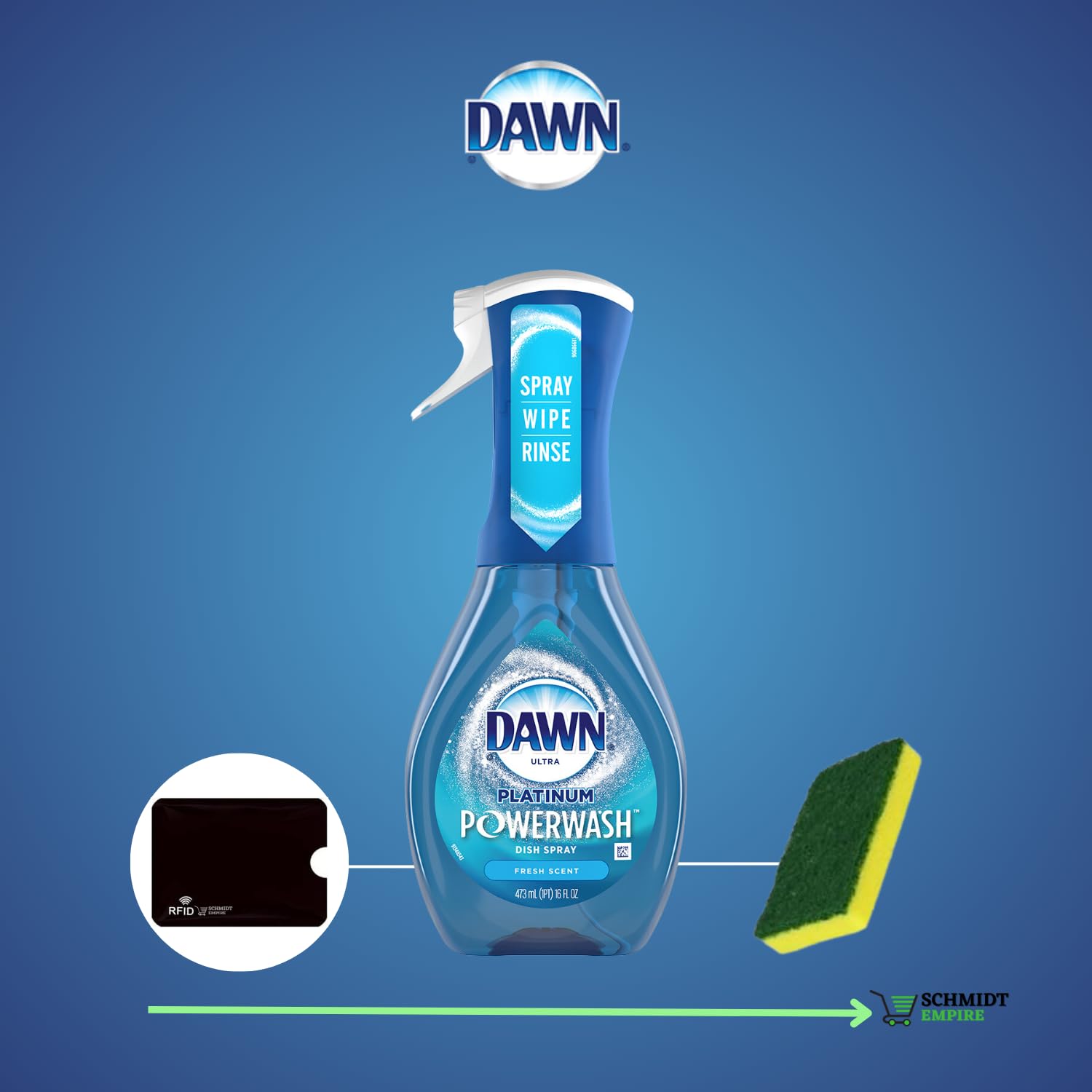 Dawn Platinum Powerwash, Fresh Scent, 1 Starter Kit + 2 Refills + Cleaning Sponge + 1 Card Protector SchmiidtEmpire + Sticker (16oz each - 6 Piece Set - Pack of 2)