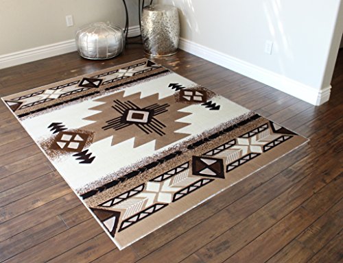 South West Native American Area Rug Design C318 Ivory (5 Feet X 7 Feet)
