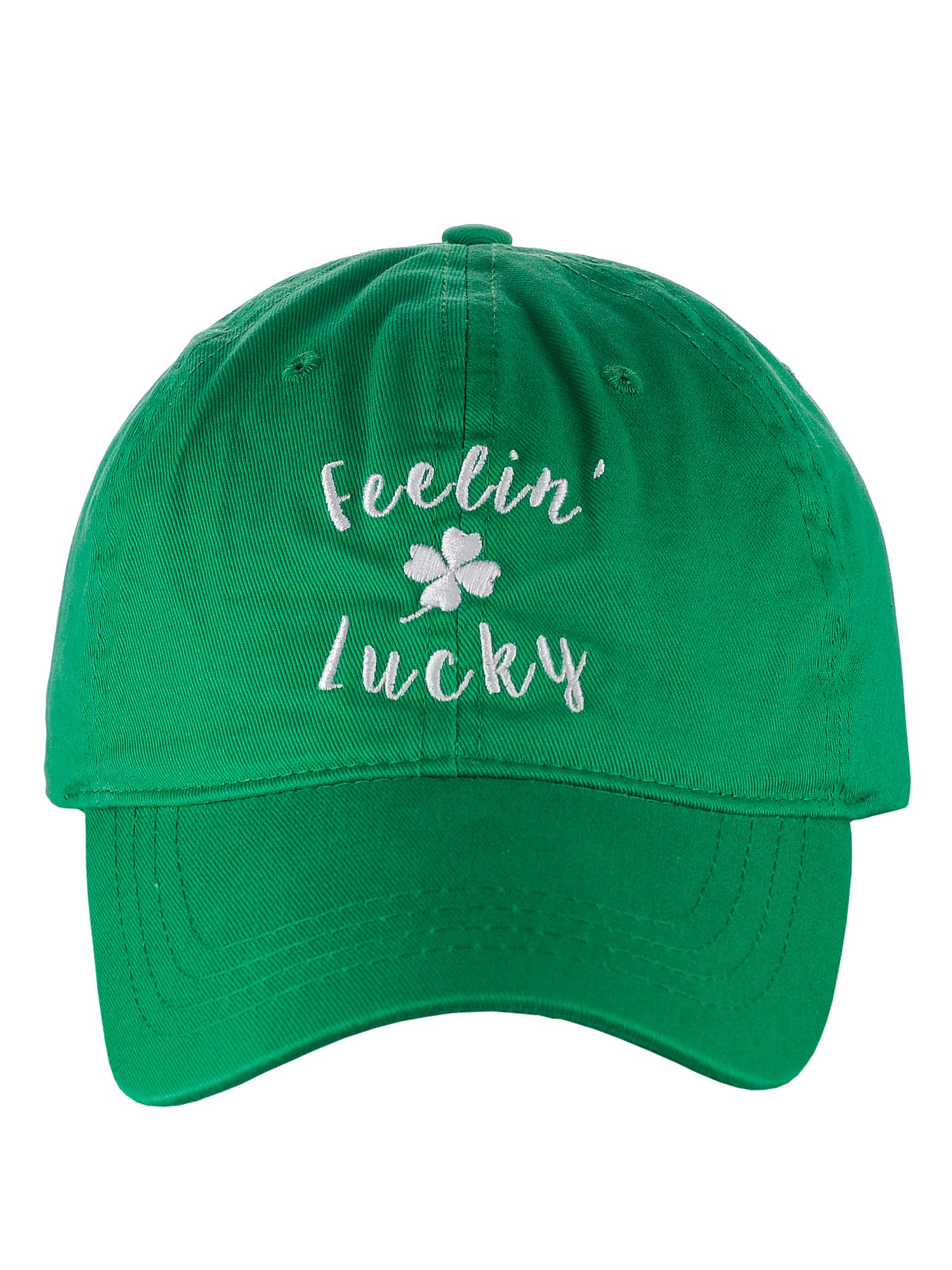 D&Y St. Patrick's Day Embroidered Quote Lucky Clover Low Profile Baseball Cap, Lucky, Green