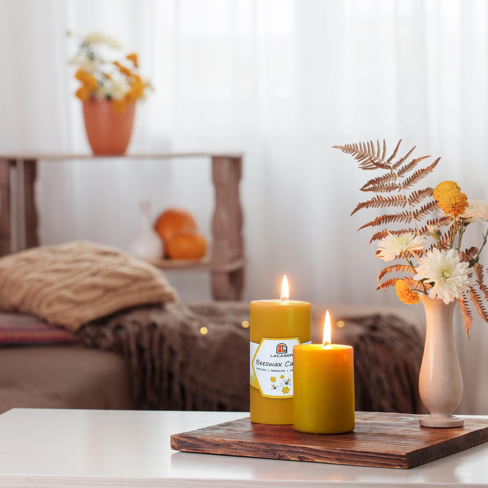 Lacaser Beeswax Pillar Candles,100% Pure Beeswax Candles,Long Burning Time 40 Hours Each,80 Hours Total for Set, Bees Wax Candle for Home, Size 2βx 4β (2 Packs), Dripless& Smokeless