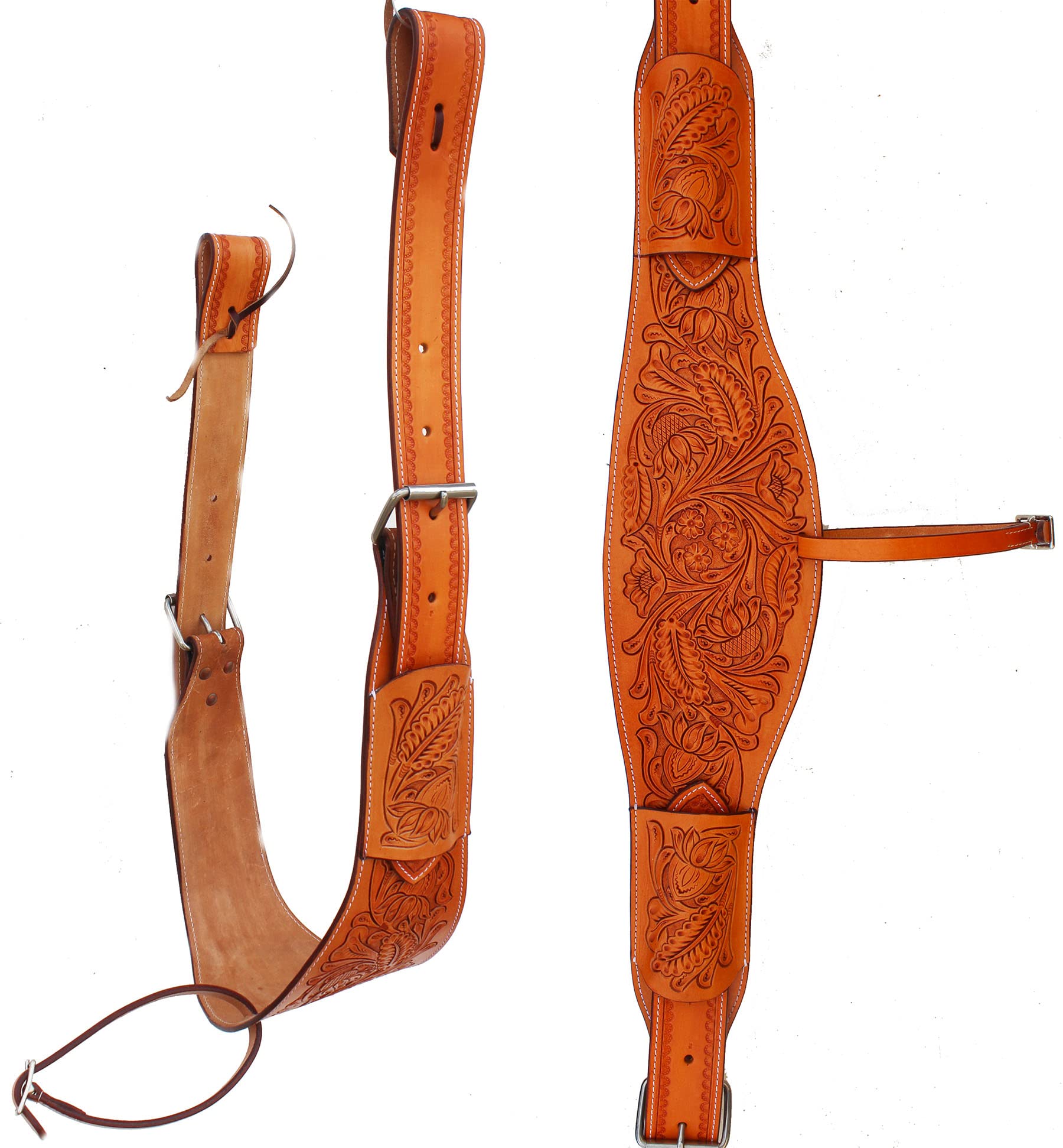 CHALLENGER Horse Western Floral Tooled Leather Rear Flank Saddle Cinch w/Billets 97RS01TN