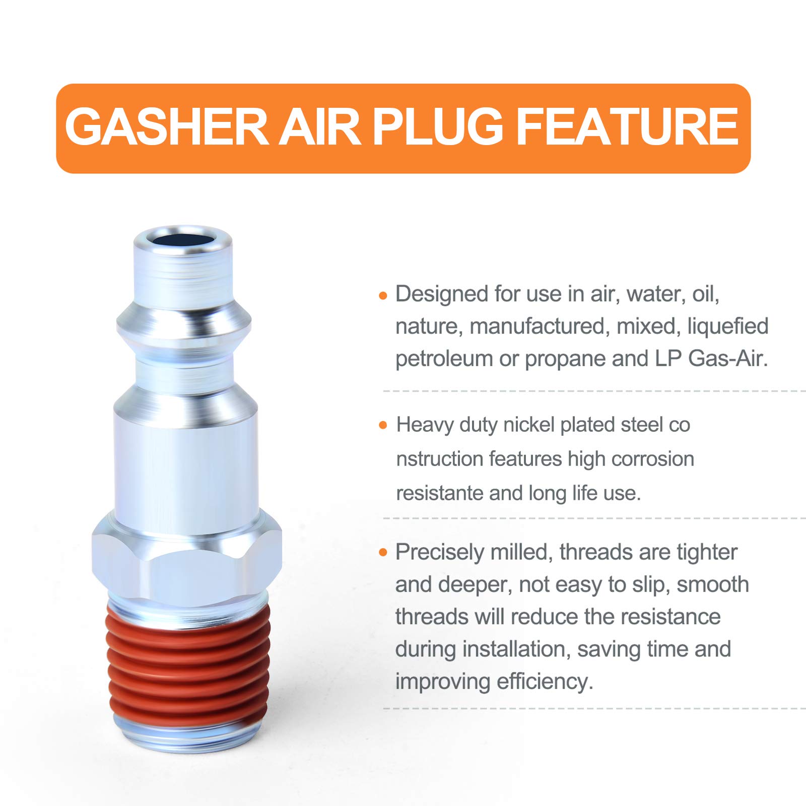 GASHER 1/4-Inch NPT Male Industrial Air Plug, Pneumatic Plugs 300PSI (20-Pack)
