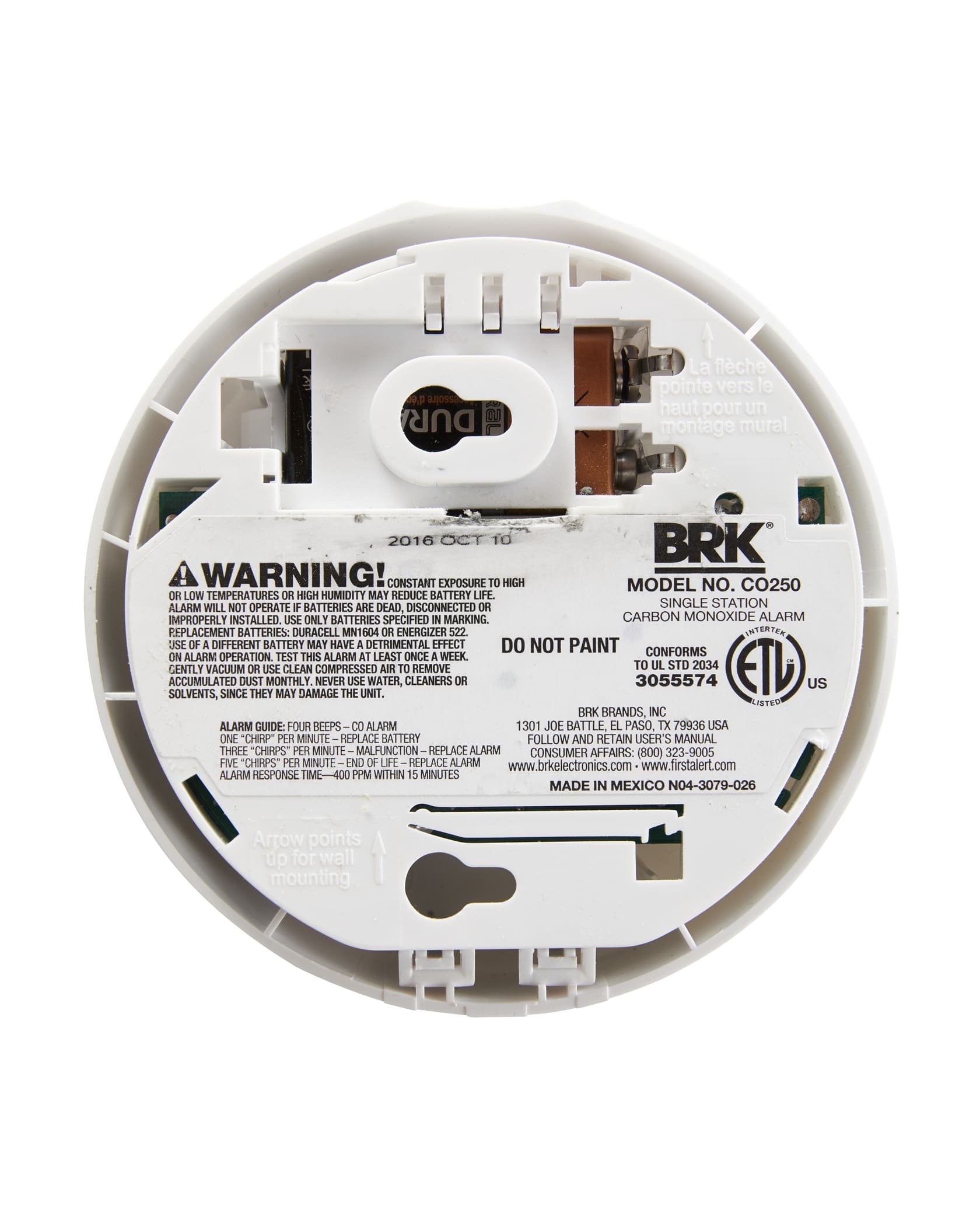 FIRST ALERT Carbon Monoxide Alarm | BRK CO250 Battery Operated Carbon Monoxide Detector With 9-Volt Battery & Two Silence Features