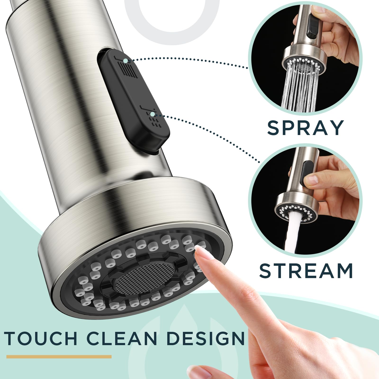 FORIOUS Kitchen Faucet with Pull Down Sprayer, Brushed Nickel Stainless Steel Kitchen Faucet, Utility Single Handle Spring Sink Faucets 1 or 3 Hole, Kitchen Faucets for Farmhouse Camper Laundry Rv Bar