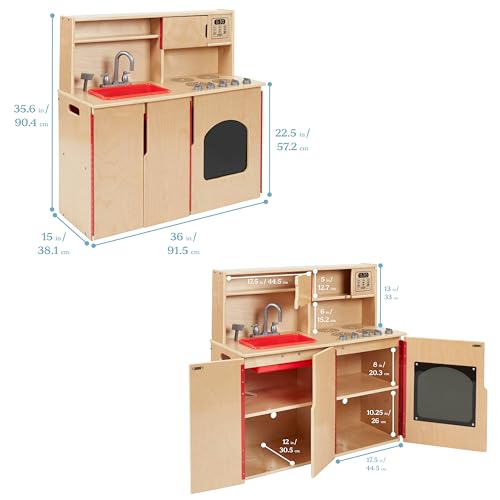 ECR4Kids 4-in-1 Kitchen, Sink, Stove, Oven, Microwave and Storage, Play Kitchen, Natural