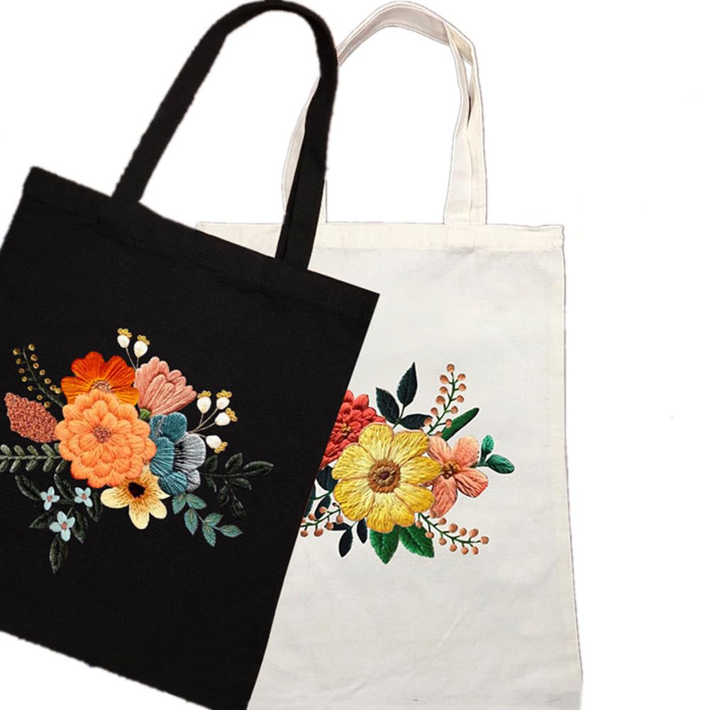 CREATIVE HOBBIES Plant Flower PatternEmbroidery Kit,Handmade Cross Stitch Kits,Canvas One-Shoulder Bag Easy Embroidery Kit for Beginners Women Adults DIY Crafts