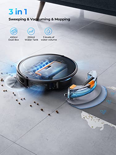 Laresar Robot Vacuums and Mop Combo, Max 4500Pa Suction, Evol 3 Robotic Vacuum Cleaner with Auto Carpet Boost, Self-Charging, App&Remote&Voice Control, Super-Slim, Ideal for Pet Hair and Carpets