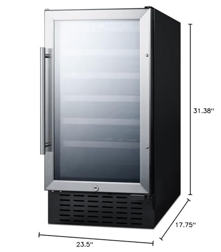 Summit SWC1840BADA 18"" ADA Compliant Built-In Wine Cellar with 34 Bottle Capacity Black Cabinet 5 Wood Shelves and Automatic Defrost in Stainless Steel