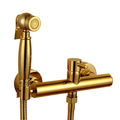 JIYTG Toilet Bidet Sprayer Set Hygienic Shower Hand Toilet Spray Gun Electroplate Solid Brass Shower Bidet Set 15cm Hole Distance